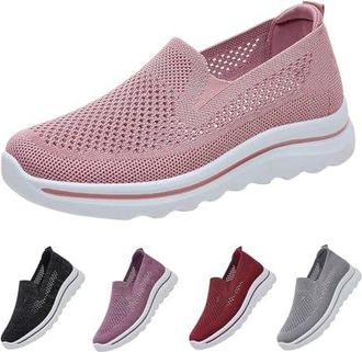 Generic Chaussures de marche &agrave; enfiler pour femme - Confortables et d&eacute;contract&eacute;es - Baskets tiss&eacute;es l&eacute;g&egrave;res et respirantes en maille avec semelle souple - Sou
