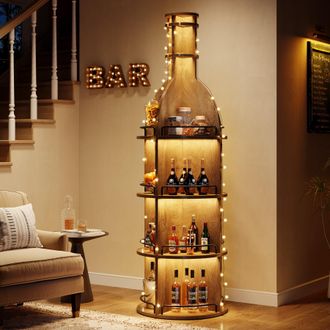 Tribesigns 190 cm Weinregal Freistehender mit Aufbewahrungsregalen, Industrielles Rundes Weinschrank mit H&auml;ngenden Kelchhaltern, Stehende Flaschenregal f&uuml;r Wohnz
