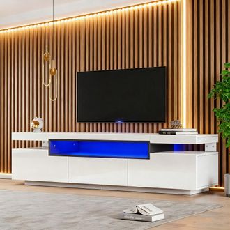 Generic Eleganter TV-Schrank 160cm mit 16-Farbiger LED-Beleuchtung - Hochglanz-Wohnzimmerm&ouml;bel in Wei&szlig; f&uuml;r bis zu 70 Zoll Fernseher - Inklusive 3 Schubladen &
