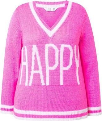 Angel Of Style Strickpullover Pullover Straight Fit HAPPY Schriftzug Langarm
