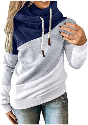 Generic Sweat &agrave; capuche surdimensionn&eacute; pour femme - Sweat &agrave; capuche d&eacute;contract&eacute; avec manches contrast&eacute;es - Coupe longue pour les activit&eacute;s de loisirs conforta