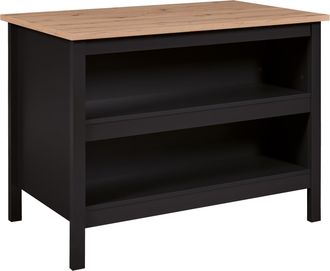 Inter Link SAS K&uuml;cheninsel - Mittelinsel - Arbeitsplatte - K&uuml;chenschrank mit Regalen - Melaminbeschichtet - L&auml;nge 124cm - H&ouml;he 82 cm - Tiefe 75 cm - Helina Schwarz/ 
