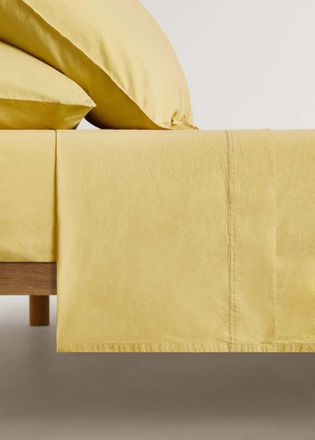 Mango Drap plat enfant en coton lav&eacute; double surpiq&ucirc;re lit 90 cm moutarde - Home - Lit 90 cm - MANGO HOME
