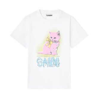 Ganni T-Shirt mit Grafikdruck Kurzarm - - Tops - Damen - Wei&szlig; - XS