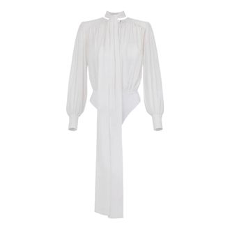 Elisabetta Franchi Seiden-Georgette-Body mit Sch&auml;rpe - - Tops - Damen - Wei&szlig; - L