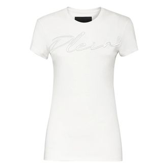 Philipp Plein T-shirt Rundhals SS Stickerei Signature - - Tops - Damen - Wei&szlig; - L