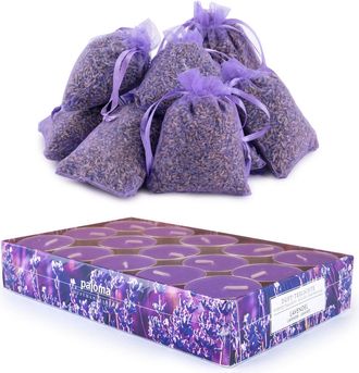 Pajoma 10 Lavendelsäckchen Lavendelbeutel Sachets Plus wahlweise mit Duftöl Raumduft oder Kerzen (Teelichter Set)