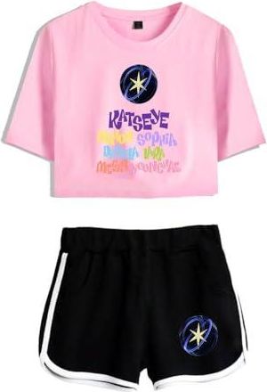 Generic KATSEYE 2025 Ensemble 2 pi&egrave;ces pour femme - T-shirts courts et shorts K-Pop - Tenue d&eacute;contract&eacute;e streetwear pour fans, Rose 1 Noir, M