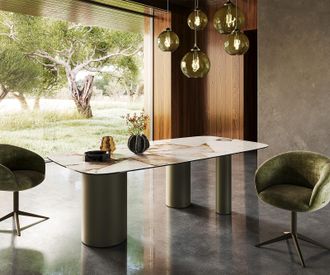 DELIFE Esstisch Edge Boot 240x120 Keramik Iris FMG Patagonia Lappato Troa Metall Effektfinish Titan, Esstische