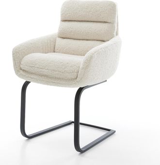 DELIFE Freischwinger Abelia-Flex mit Armlehnen Teddystoff Beige Freischwinger flach Schwarz, Esszimmerst&uuml;hle