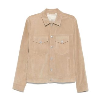 Eleventy Homme, Vestes, Brun, Taille: 3XL Veste en Daim Taupe à Boutons