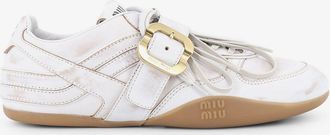 Miu Miu Used-effect leather sneakers with metal buckle detail - MIU MIU - gender_Woman