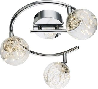 Globo Lighting Plafonnier led rond, &eacute;clairage int&eacute;rieur, spots orientables, c&acirc;ble cuivre, abat-jour verre, chrome, nickel DxH 25x19,5 cm