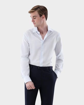 van Laack Kariertes Businesshemd aus Dobby Gewebe mit Haifischkrag