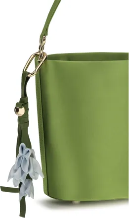 Self Portrait Womens Bucket Bag Green Satin Polyester