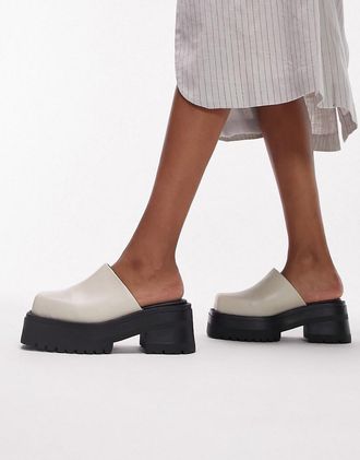Topshop Luna - Mules sabots &eacute;paisses en cuir de qualit&eacute; sup&eacute;rieure - Neutre-Sans opinion
