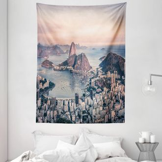 Abakuhaus Vintage Strand Wandteppich, Rio de Janeiro Strand, Wohnzimmer Schlafzimmer Heim Seidiges Satin Wandteppich, 150 x 200 cm, Mehrfarbig