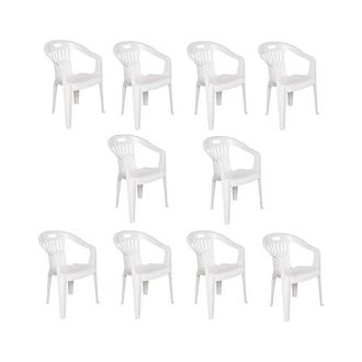 Dmora 10er Set Gartenst&uuml;hle Bisceglie, Gartensitz, F&uuml;r drinnen und drau&szlig;en, Mit Armlehnen und stapelbar, Made in Italy, 56x55 h78 cm, Wei&szlig;