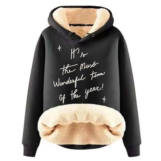 Generic 2026 Printemps Mode No&euml;l Lettre Litt&eacute;raire Imprim&eacute;e Femmes Automne et Hiver Velours &Eacute;pais Chaud Cardigan Sweat &agrave; Capuche, Noir, 5XL
