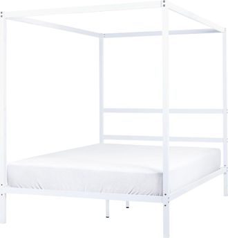 Beliani Himmelbett Metall weiß 140 x 200 cm mit Vier Pfosten Lestards