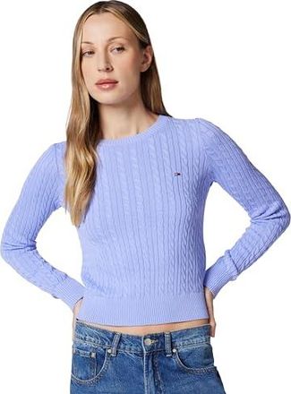 Tommy Jeans TJW Cable Essential Pull DW0DW22165 pour Femme, Bleu, XS, Bleu (Iris Vintage), XS