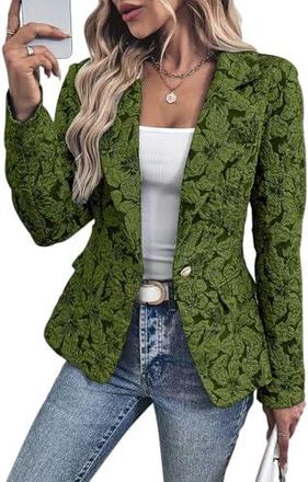 Minetom Blazer Femme &Eacute;l&eacute;gant Veste de Tailleur Costume Manches Longue Imprim&eacute; Floral Bureau Affaires Manteau Blouson avec Bouton A Vert XL