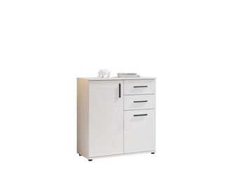 M&ouml;belando Kommode >BC 1040< B/H/T: 80/84/35 cm, wei&szlig; mit 2 T&uuml;ren, 2 Schubladen, 1 Einlegeboden, Kugelauszug, Kunststofff&uuml;&szlig;e und -griffe, folierte Oberfl&auml;che, be