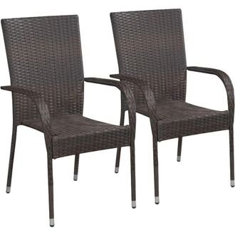 vidaXL Vidaxl - Chaises empilables dext&eacute;rieur lot de 2 R&eacute;sine tress&eacute;e Marron