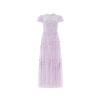 Needle & Thread Clover Kurzarm-Abendkleid in Kn&ouml;chell&auml;nge - - Dresses - Damen - Rosa - 2XS