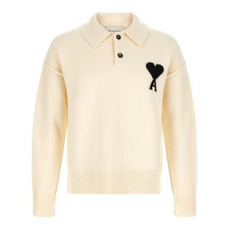 Ami Homme, Pulls, Blanc, Taille: XL Polo en Laine Ami de Coeur