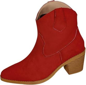 Generic Bottines Femme Elegant &agrave; Talon Carr&eacute; Bout Pointu R&eacute;tro Daim Western Bottes De Cowboy &Agrave; Enfiler Semelle Antid&eacute;rapante L&eacute;ger Chaussures Femme Tendances 