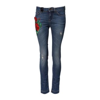 Dolce & Gabbana Skinny Denim Jeans mit Blumenstickerei - - Jeans - Damen - Blau - S