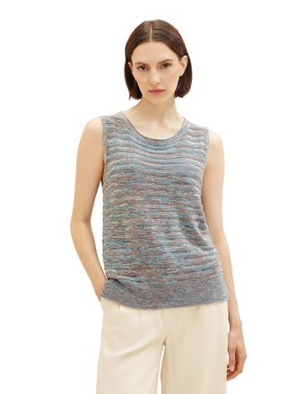 Tom Tailor Damen 1037775 Pullunder Weste mit Rundhalsausschnitt, 33800-grey Mouline Structure, L
