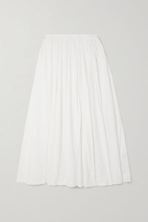 Emporio Sirenuse Jupe Longue En Popeline De Coton Imprimée À Plis Camelia - Blanc