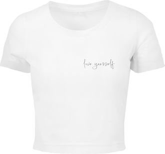Merchcode Merchcode Damen Mp0007098-ladies Love Yourself Cropped Tee T-Shirt, Wei&szlig;, S EU