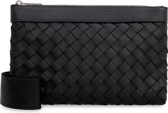Bottega Veneta Mens Intrecciato Hydrology Messenger Bag Black Calf
