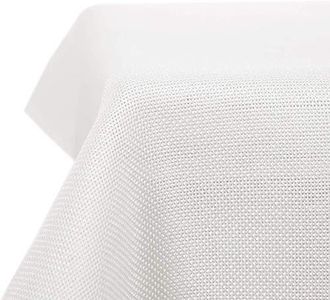 Deconovo Nappe de Table Blanche Rectangulaire 132x178 cm Imperm&eacute;able S&egrave;che Vite Linge de Table Effet Lin Rectangle Id&eacute;ale pour Salle &agrave; Manger Mariage F&ecirc;te, Bla