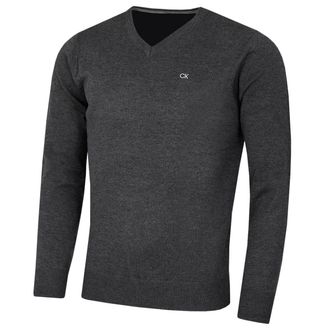 Calvin Klein Herren V-Ausschnitt Soft Cotton Pullover - Charcoal Marl - XXXL