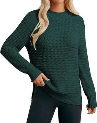 Grace Karin Pull en tricot d&eacute;contract&eacute; &agrave; manches longues et ourlet fendu pour femme, vert fonc&eacute;, XXL