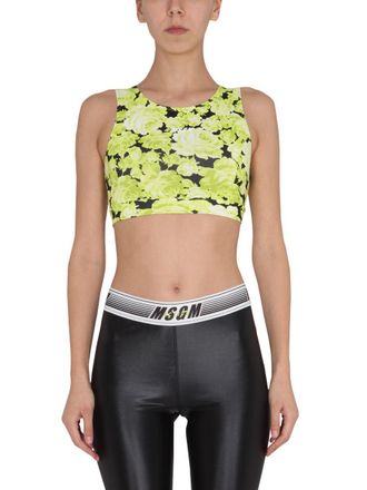 Msgm Floral Print Crop Top - Yellow