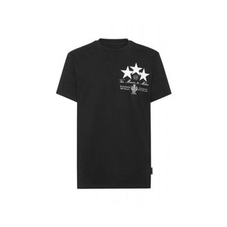 Philipp Plein Rundhals-T-Shirt Lederpatch Sterne - - Tops - Herren - Schwarzk - 3XL