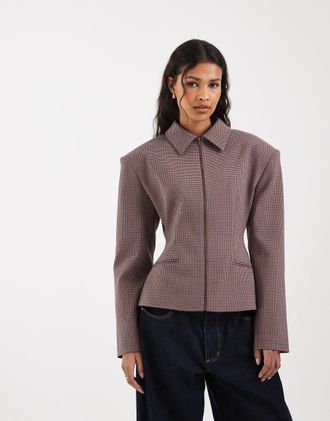 Asos Veste ajust&eacute;e cintr&eacute;e &agrave; petits carreaux &agrave; fermeture &eacute;clair-Multicolore