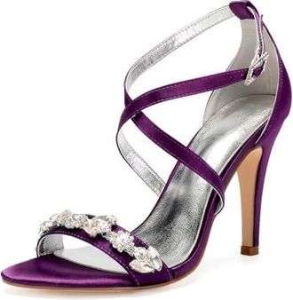 Generic Sandales Stylet Talons Bout Ouvert Femmes Satin Chaussures Mariage Mari&eacute;e Et&eacute; Talon Mariage Soir&eacute;e Chaussures Femmes10.5Cm,Violet,39 EU