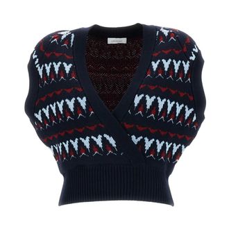 Paco Rabanne Pull en laine jacquard vintage &agrave; encolure en V - Femme - Pulls - Multicolore - Taille: 40 FR