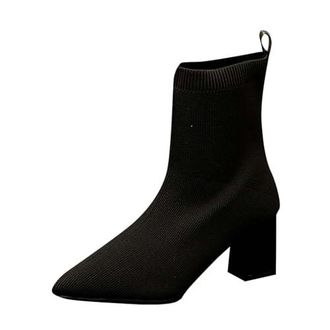 Generic Bottines pour femme &agrave; bout pointu et gros talons - &Eacute;lastique - Pour lautomne et lhiver - Chaussures de travail &eacute;l&eacute;gantes, Noir, 36.5 EU