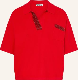 Essentiel Strick-Poloshirt Internationnal Mit Schmuckperlen rot