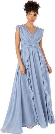 Anaya with Love Womens Maxi Dress Ladies Sleeveless V-Neck Waterfall Ruffle Lace for Wedding Guest Bridesmaid Evening Prom Ball Gown, Dusty Blue, 36