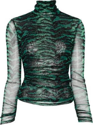 Diane Von F&uuml;rstenberg High Neck Sequin Mesh Top - - Tops - Damen - Gr&uuml;n - S