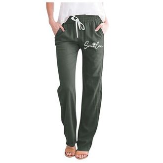 Generic Pantalon en coton et lin pour femme - Jambe large - Pantalon de plage d&eacute;t&eacute; confortable - Pantalon de yoga Palazzo - XIYU26088, vert militaire, XXL