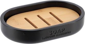 Tendance Porte Savon polyresine - Noir Mat/Bambou
